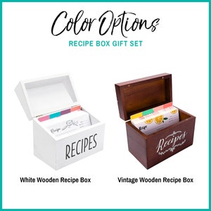 Outshine White Wooden Large Recipe Box With Cards and Dividers ...