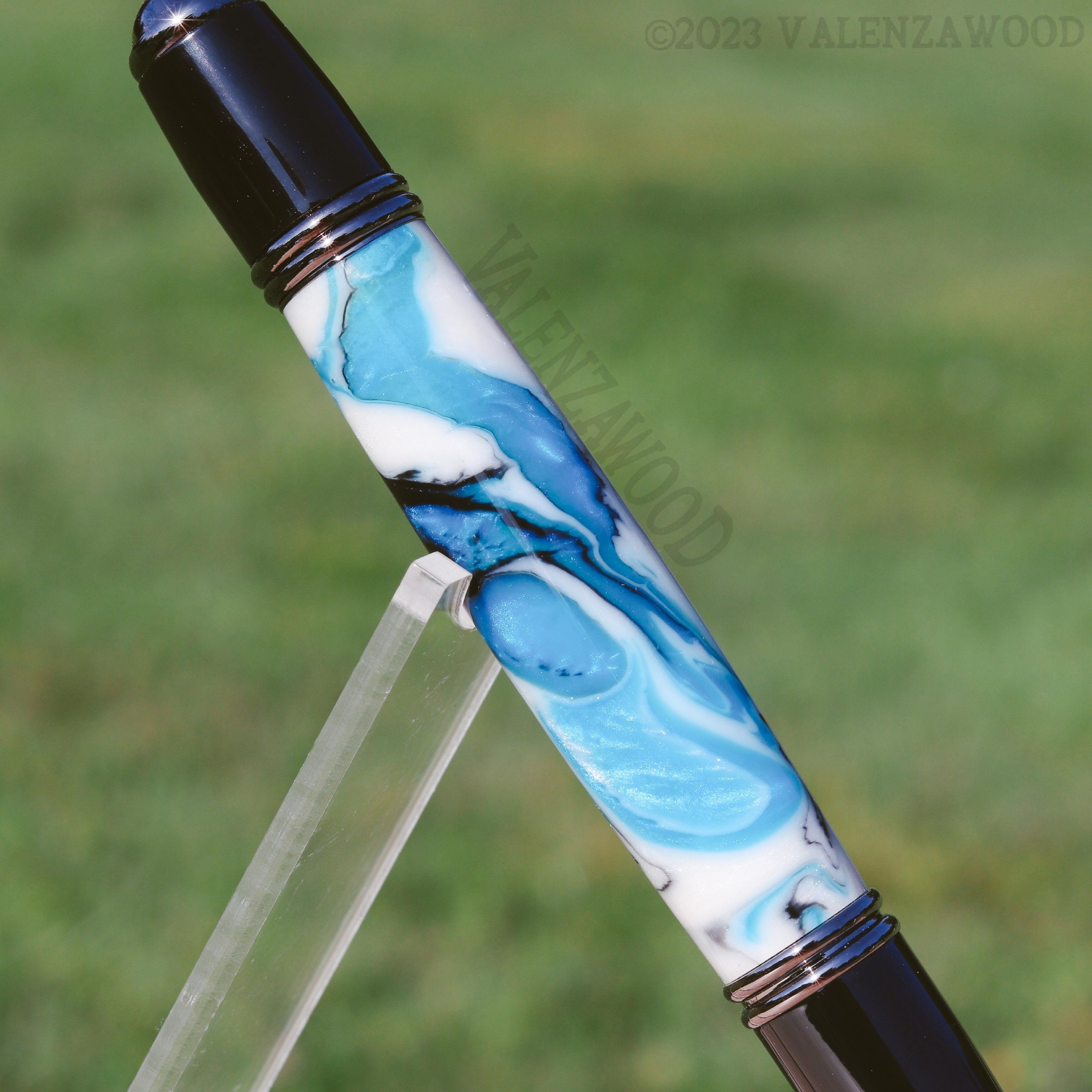 Blau-Marine-Weiß-Swirl-Stift Schwarz und Rotguss-Hardware - Etsy.de