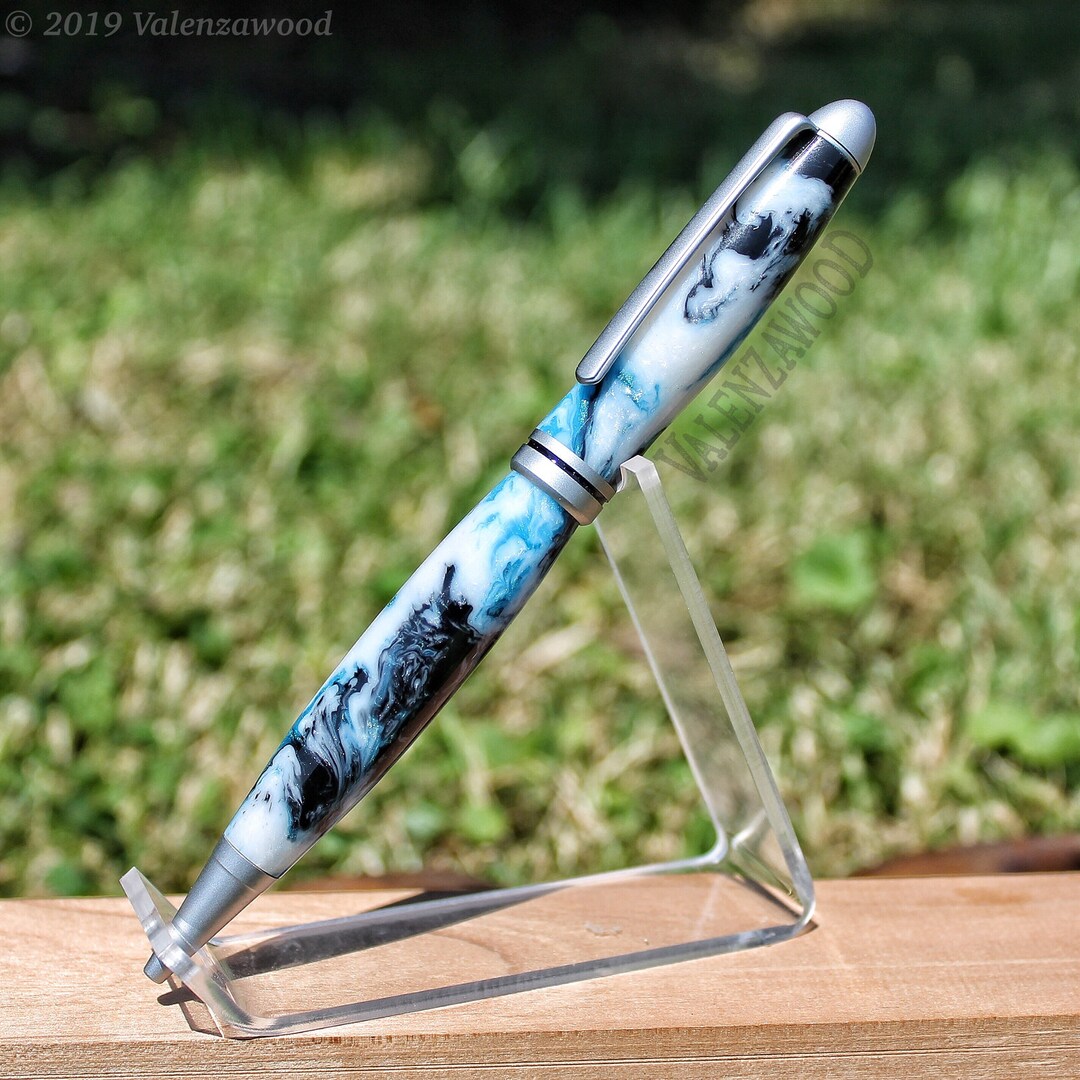 White Blue Black Iceberg Swirl Snowstorm Pen Satin Pearl - Etsy