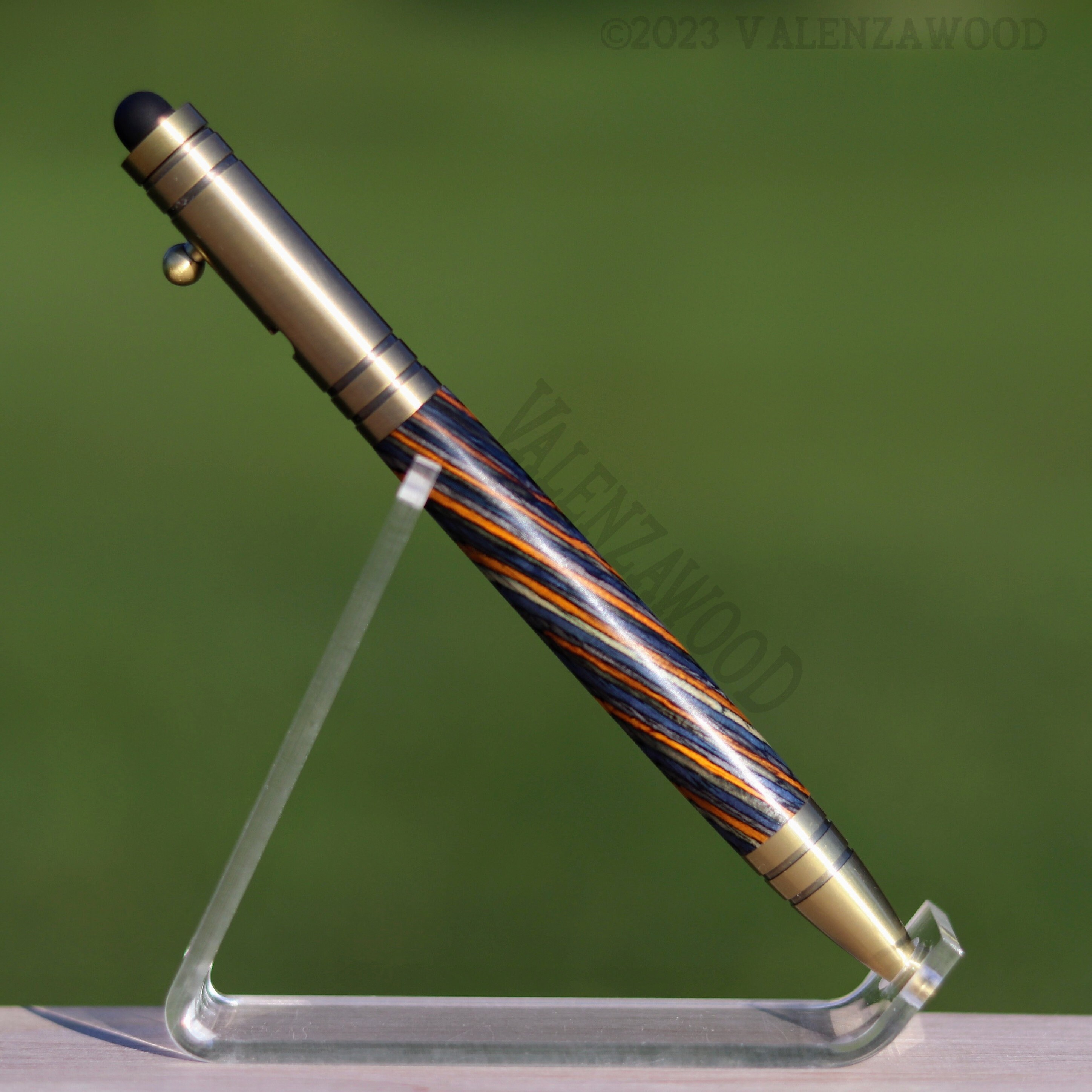 Navy Blue Teal Orange Striped Laminated Wood, Tech Stylus Cap ...