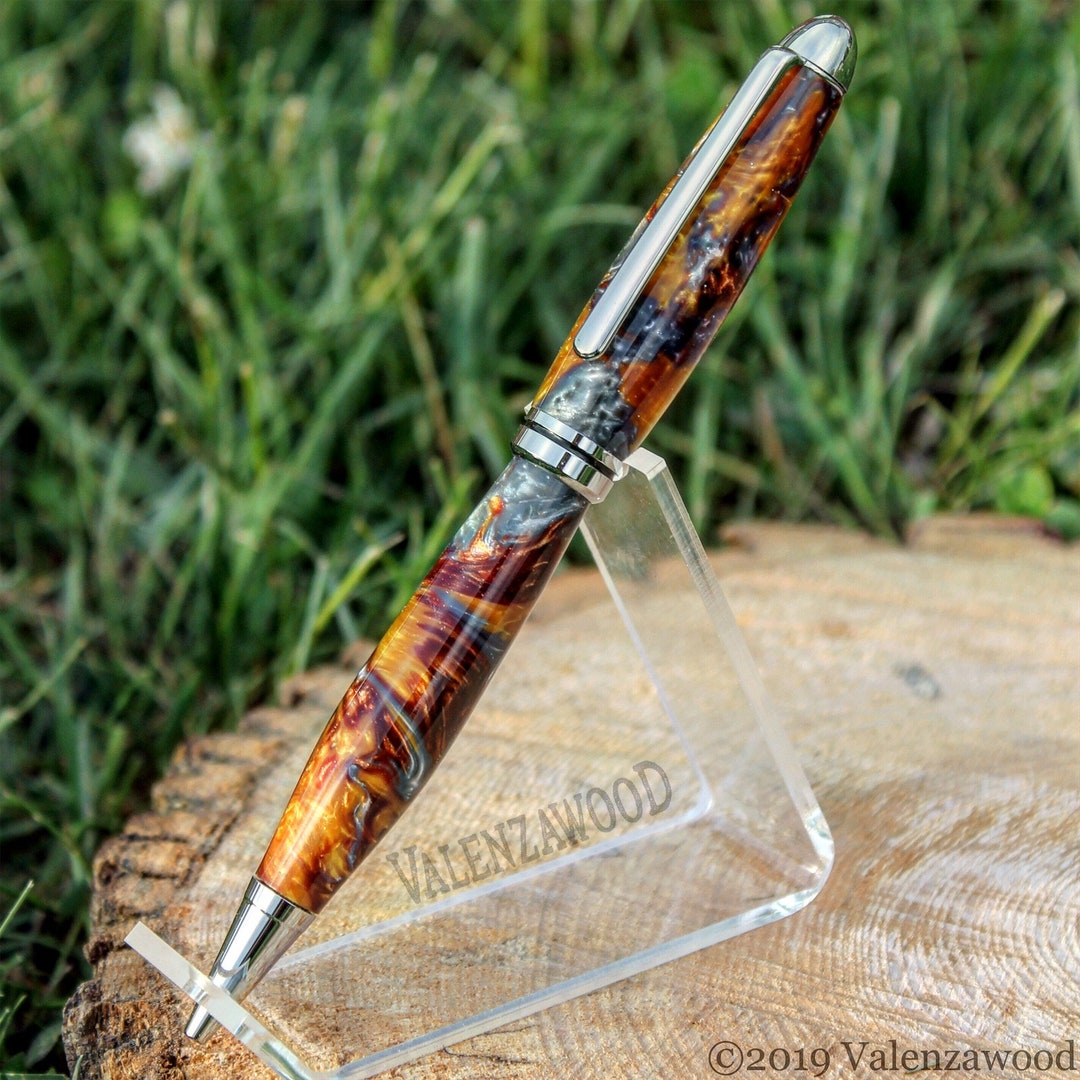 Molten Rock Pen Chrome Twist Action Hardware Black Ink - Etsy