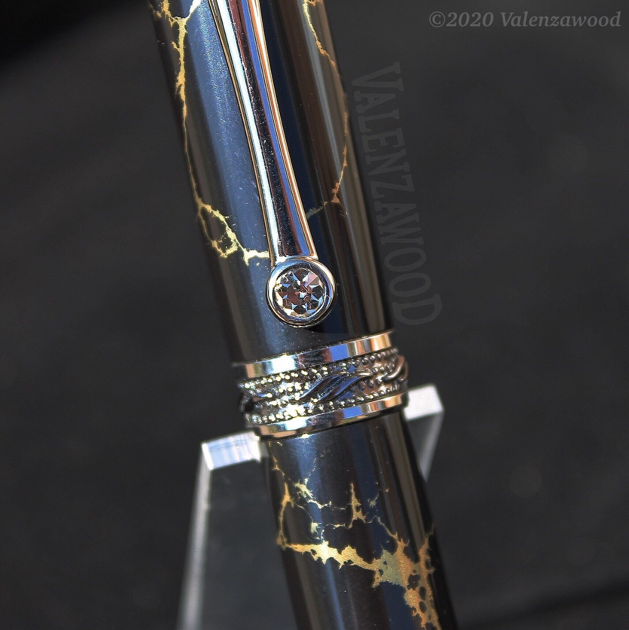 Stone Marble Pen, Gold Black, Twist Cap, Black Titanium and Rhodium ...