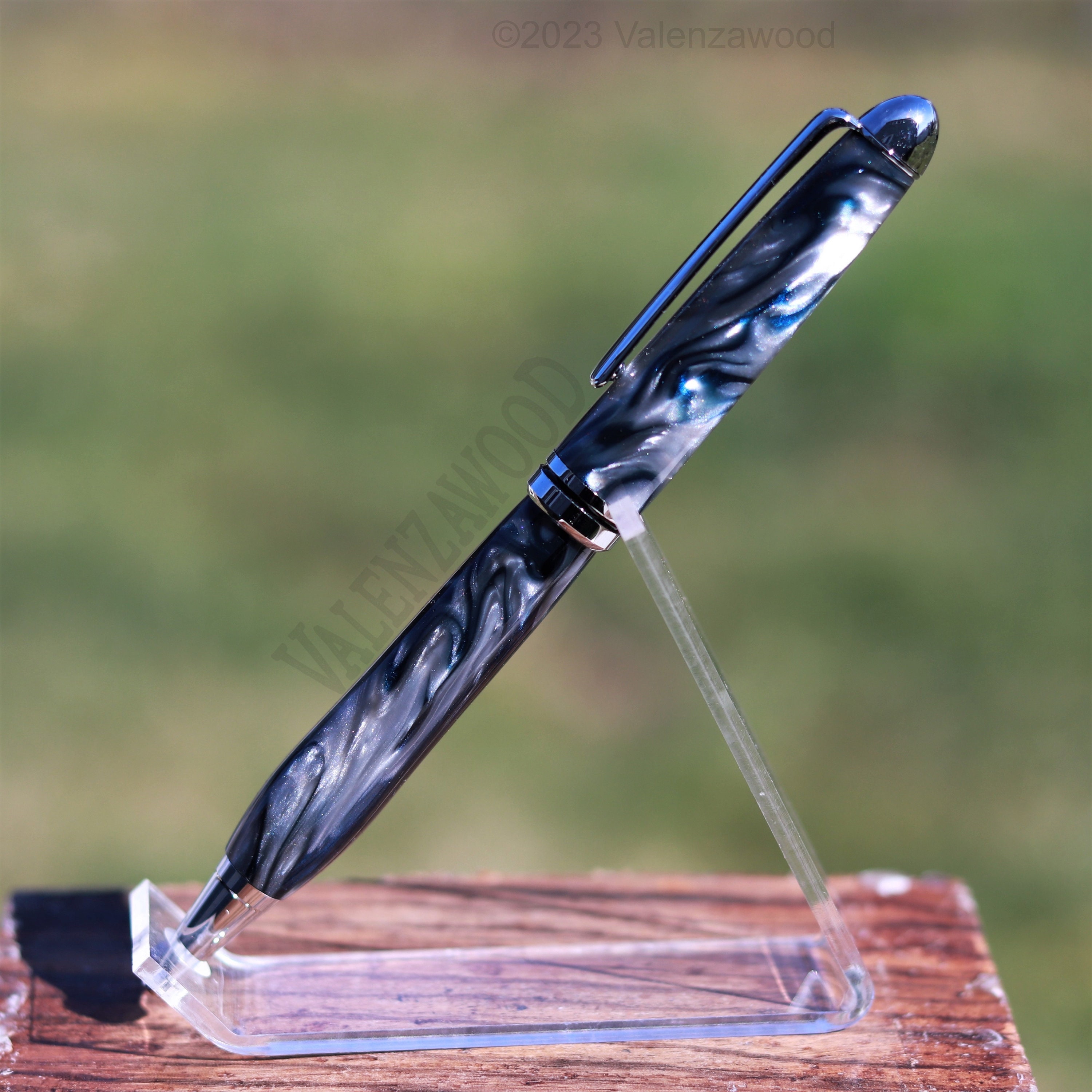 Blue Steel Navy Silver Black Swirl Pen Chrome Twist Action - Etsy