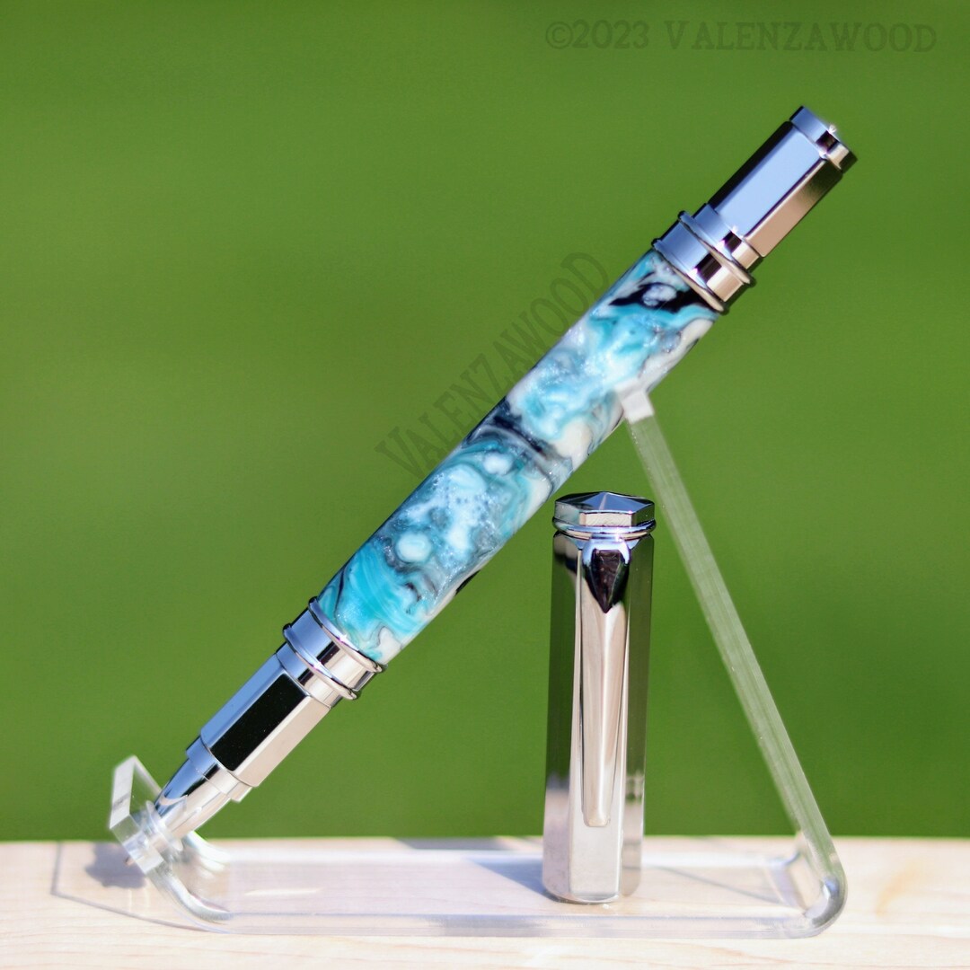 Wizard Blizzard Blue White Black Swirl Magnetic Chrome Hardware Gel Ink ...