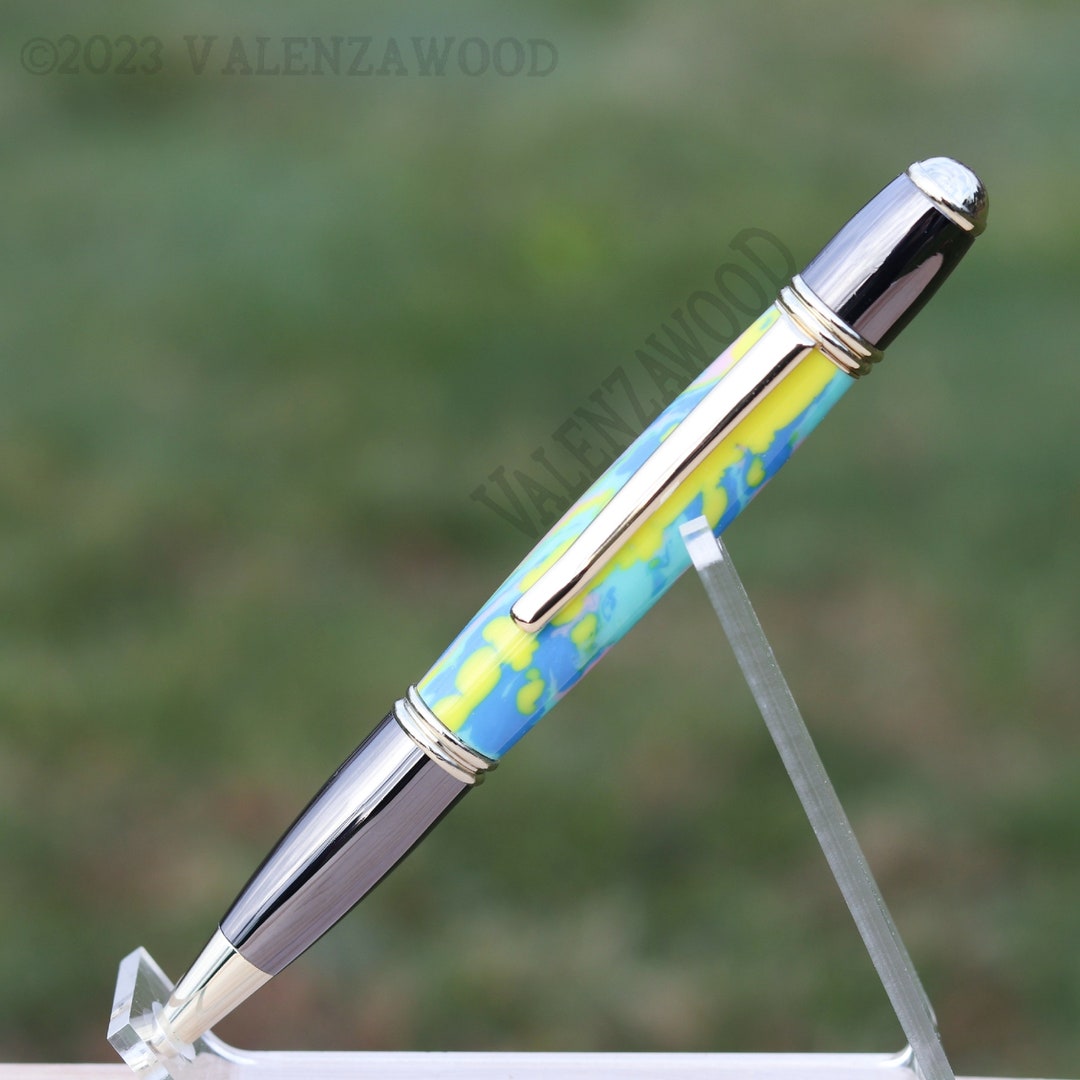 Pastel Blue Teal Pink Yellow Candy Swirl Pen, Gunmetal and Gold ...