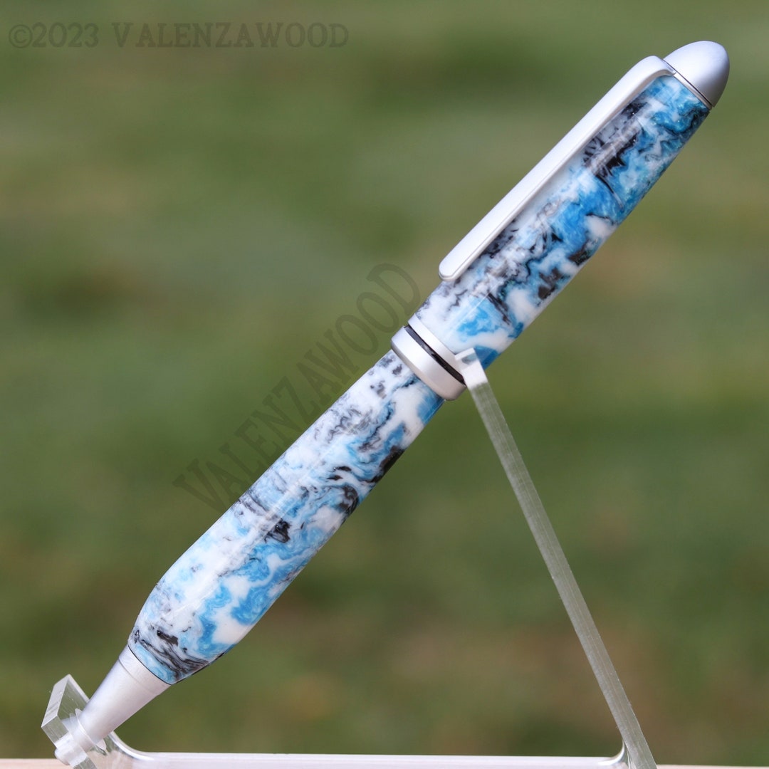 White Blue Black Iceberg Swirl Snowstorm Pen, Satin Pearl Hardware ...