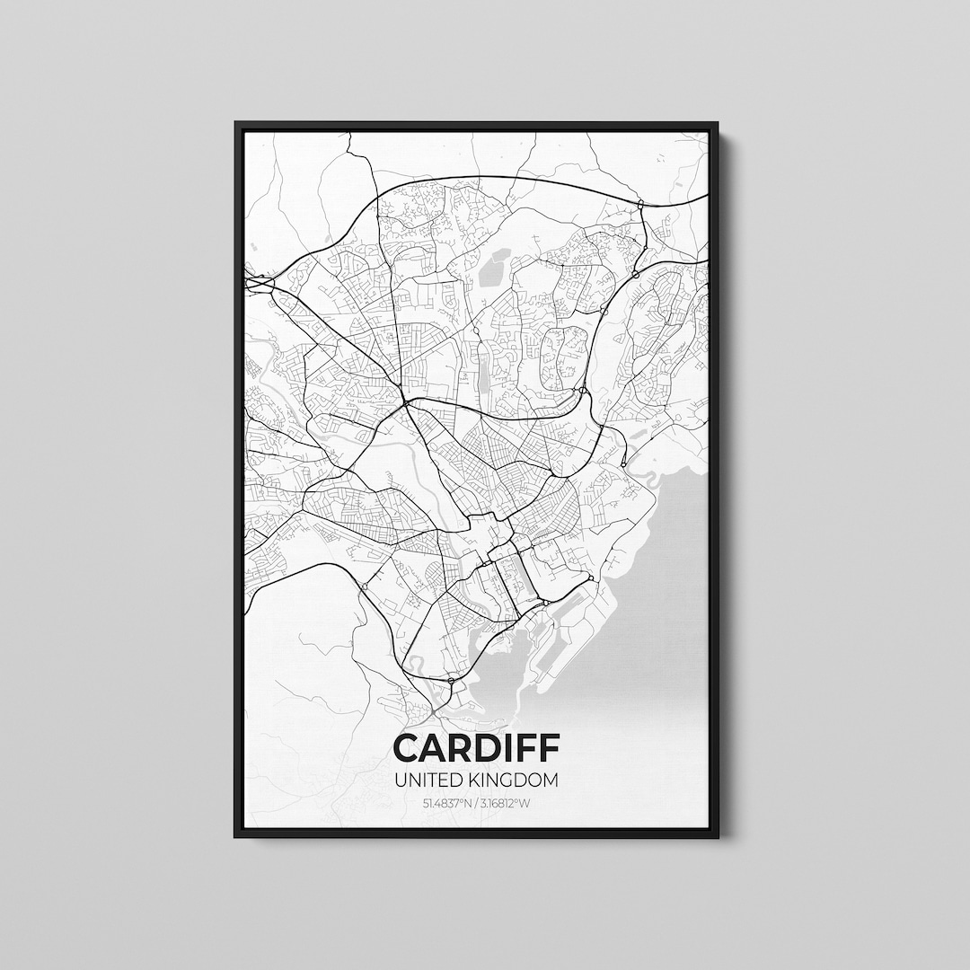 Cardiff UK City Map Poster Art, Map of Cardiff, Poster City Map Art ...