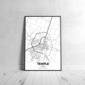 Temple Texas City Map Poster Art, Map of Temple, Poster City Map Art ...