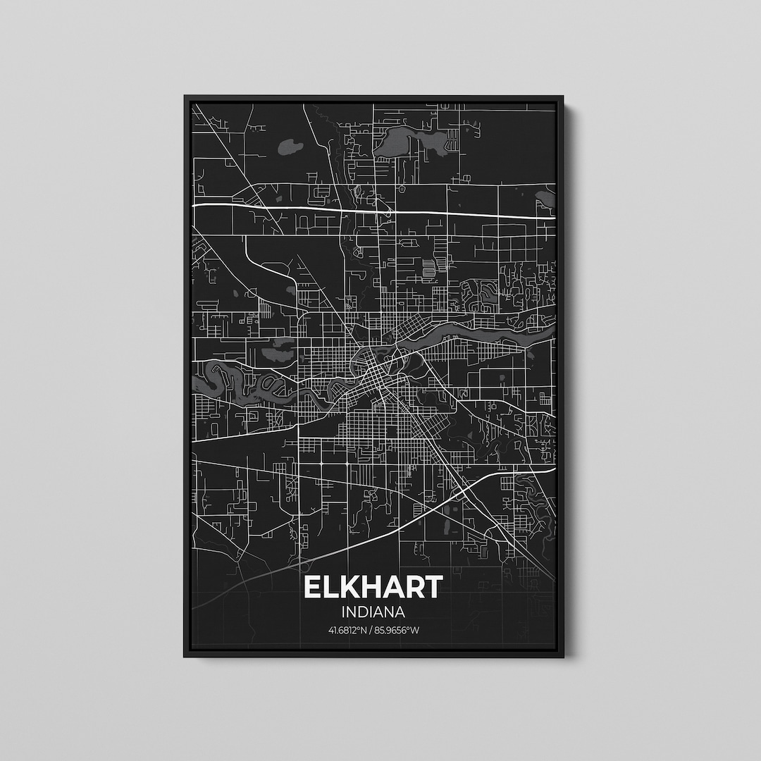 Elkhart Indiana City Map Canvas Art Map of Elkhart Canvas - Etsy