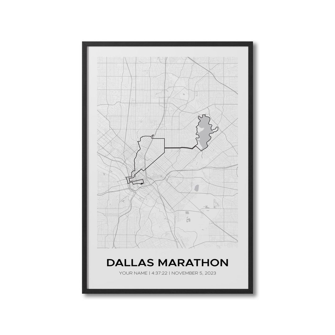 Custom Dallas Marathon Print, Personalized Marathon Route Map, Strava ...