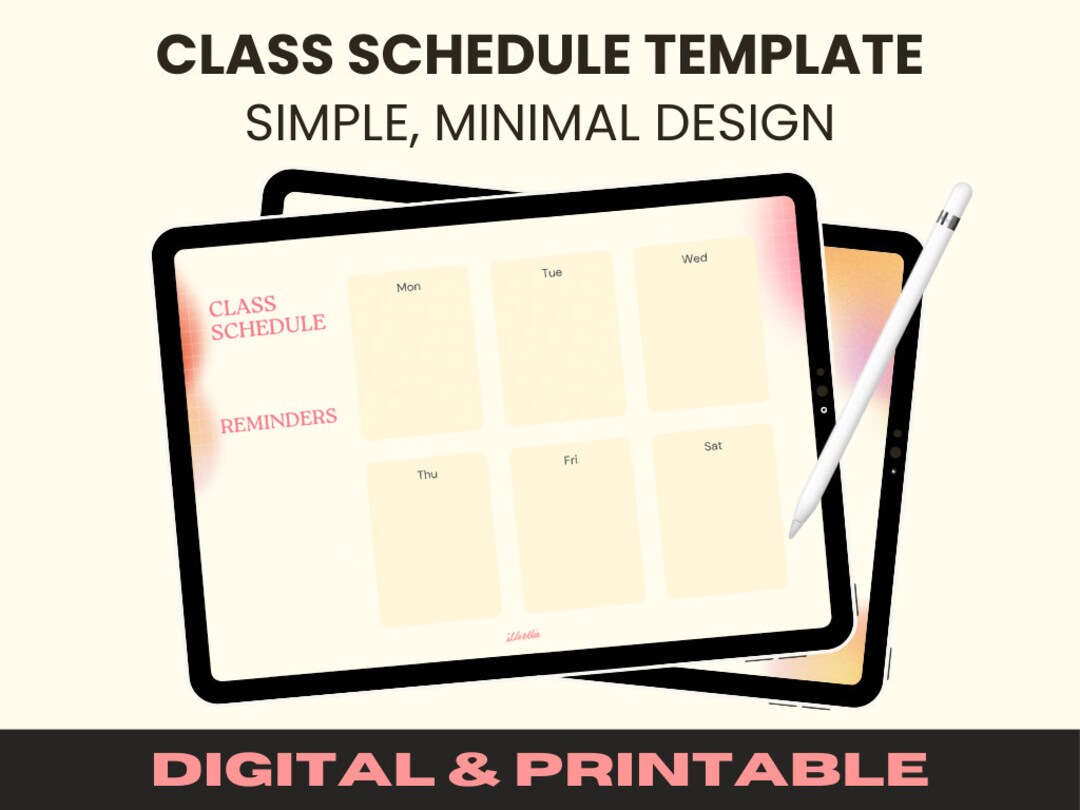 Digital Customizable Class Schedule, Online Class Schedule Template ...