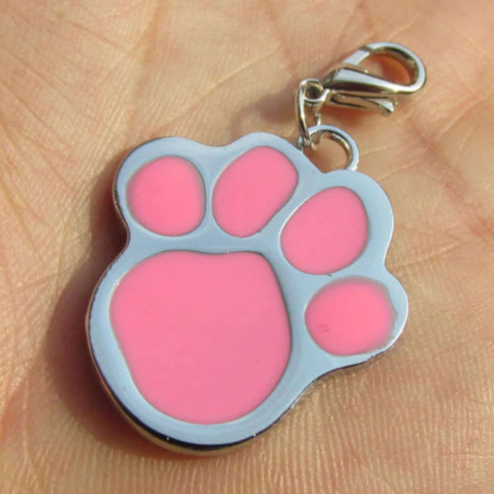 Cute Paw Charm and Pet ID Tag With Lobster Claw Clip and Split Ring ...