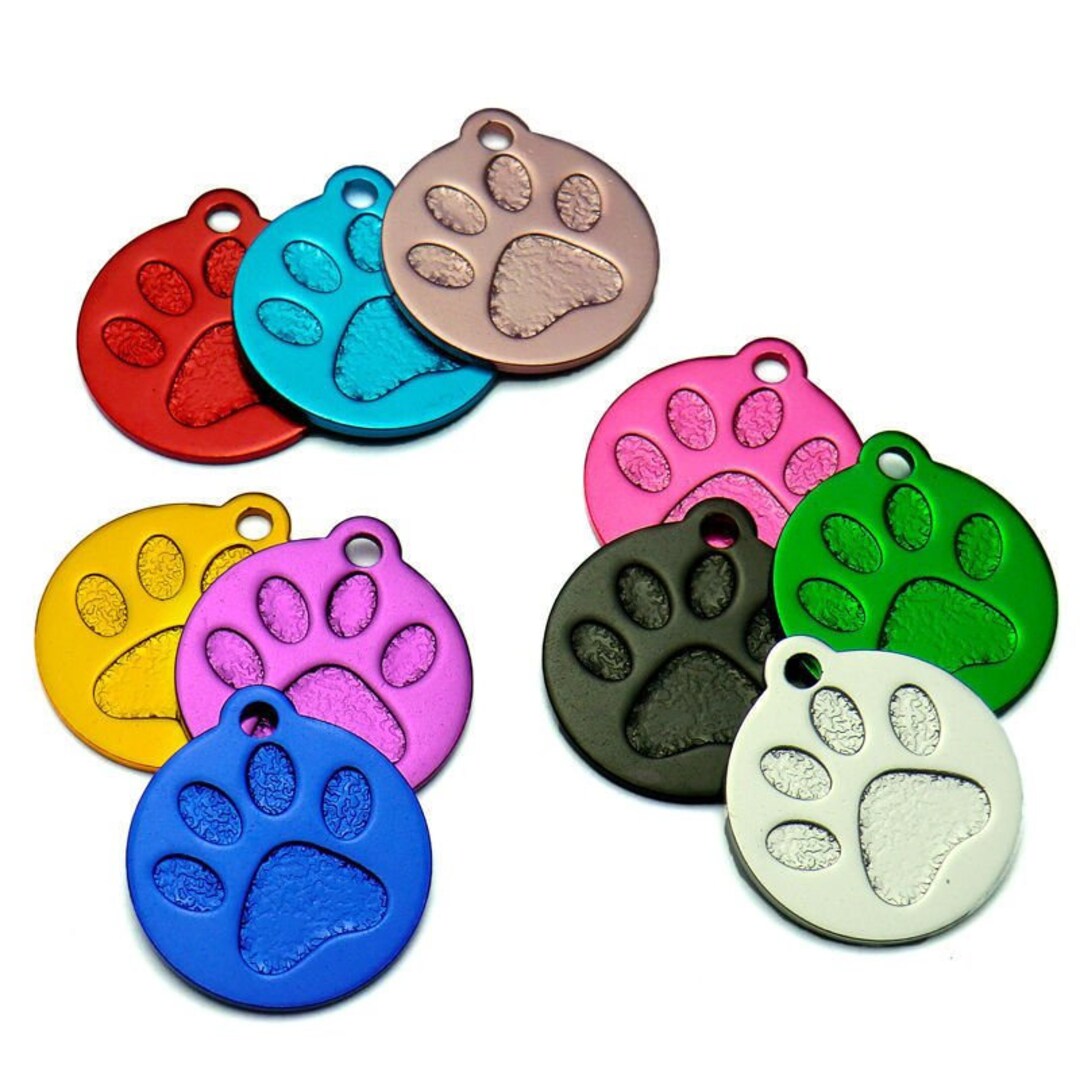 Round Paw Print Pet ID Tag and Charm in One With Custom Engraved ...