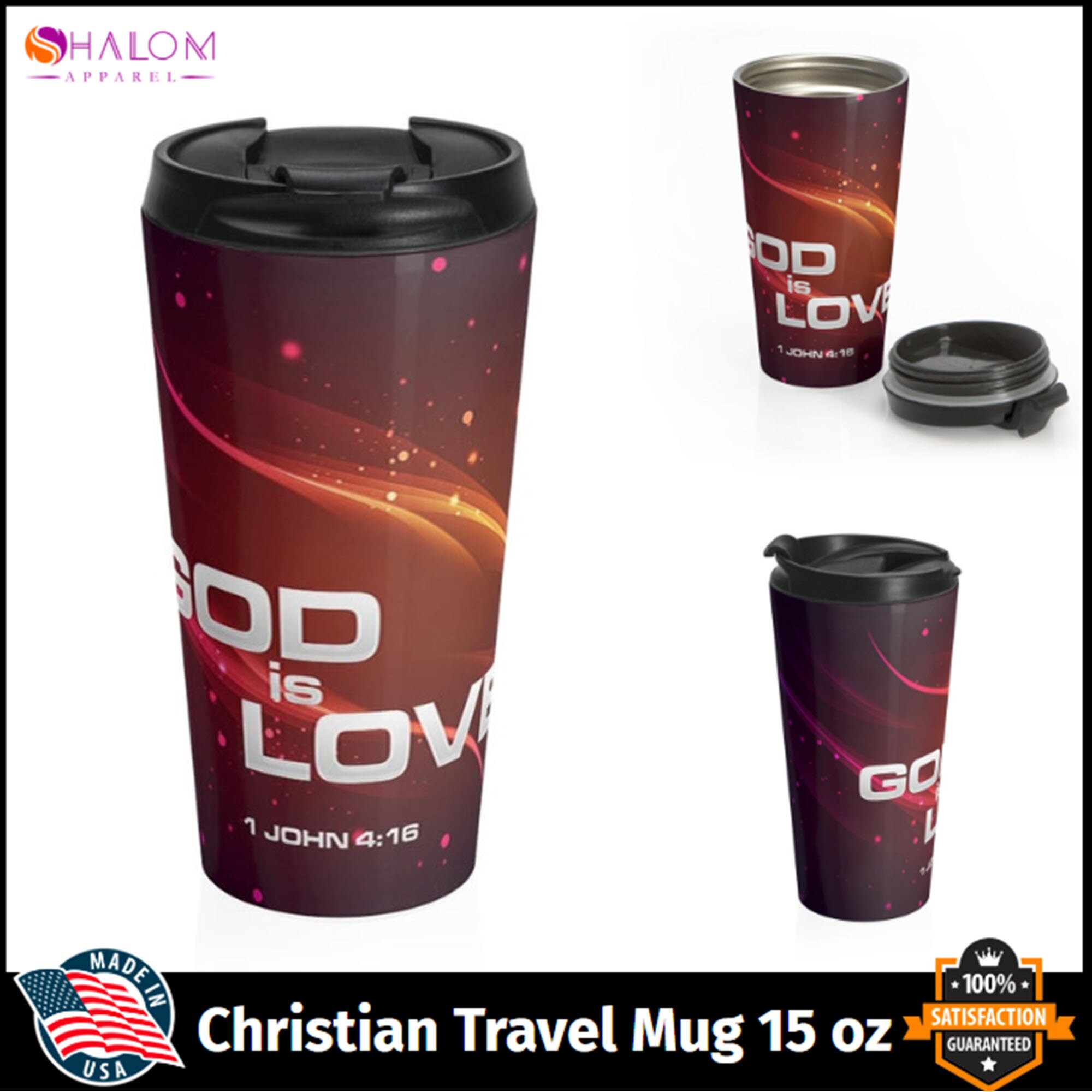 Christian Travel Mug 15 Oz Stainless Steel God is Love 1 John 4:16 ...