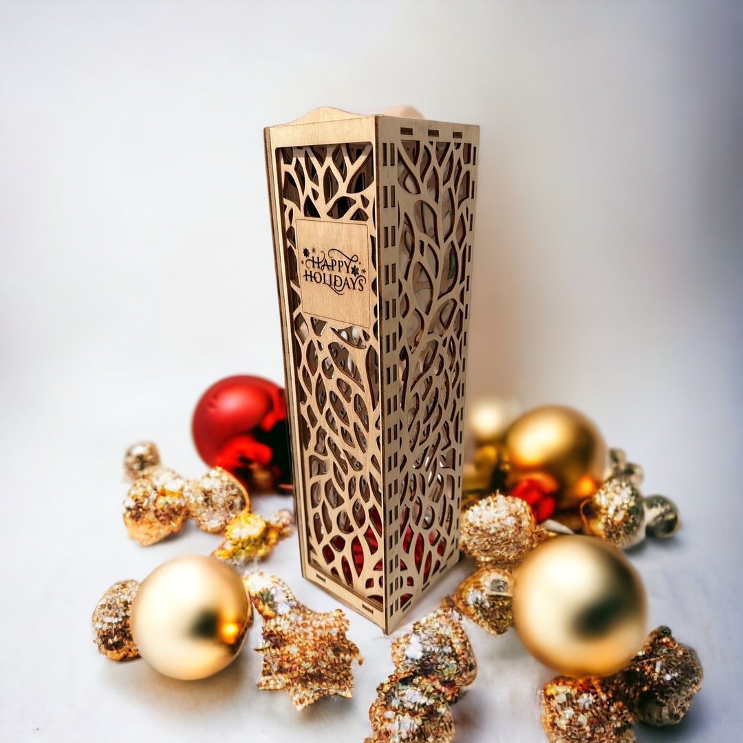 Happy Holiday Wooden Wine Gift Box Birch/light Wood Finished - Etsy