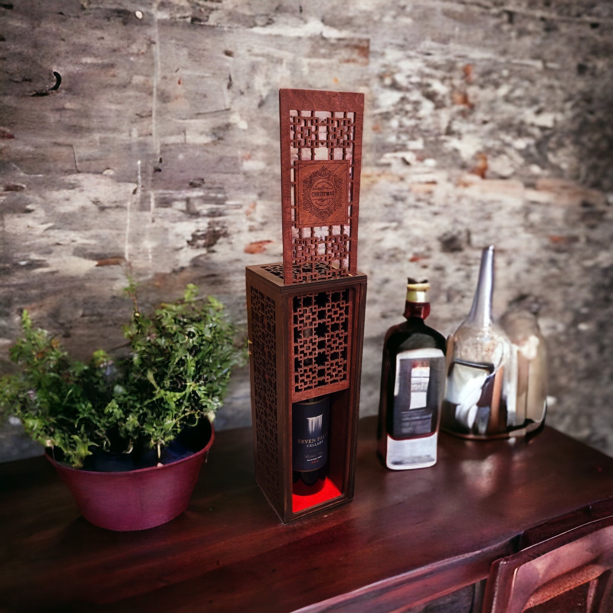 Luxury Wooden Wine Box Red Oak & Dark Walnut Style - Etsy