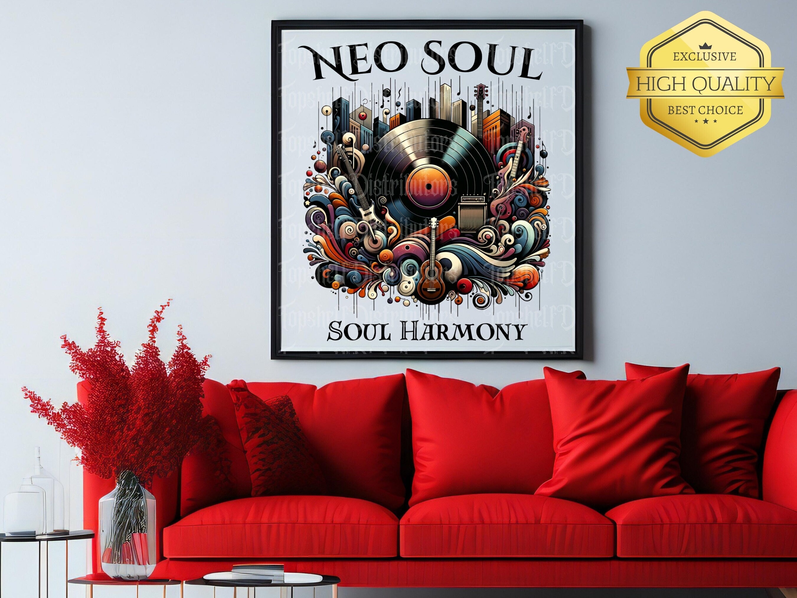 Eclectic Neo Soul Art Print, Colorful Musical Instruments & Vinyl ...