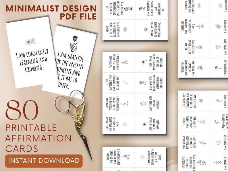 Printable Minimalist Floral Affirmation Cards, Black & White ...