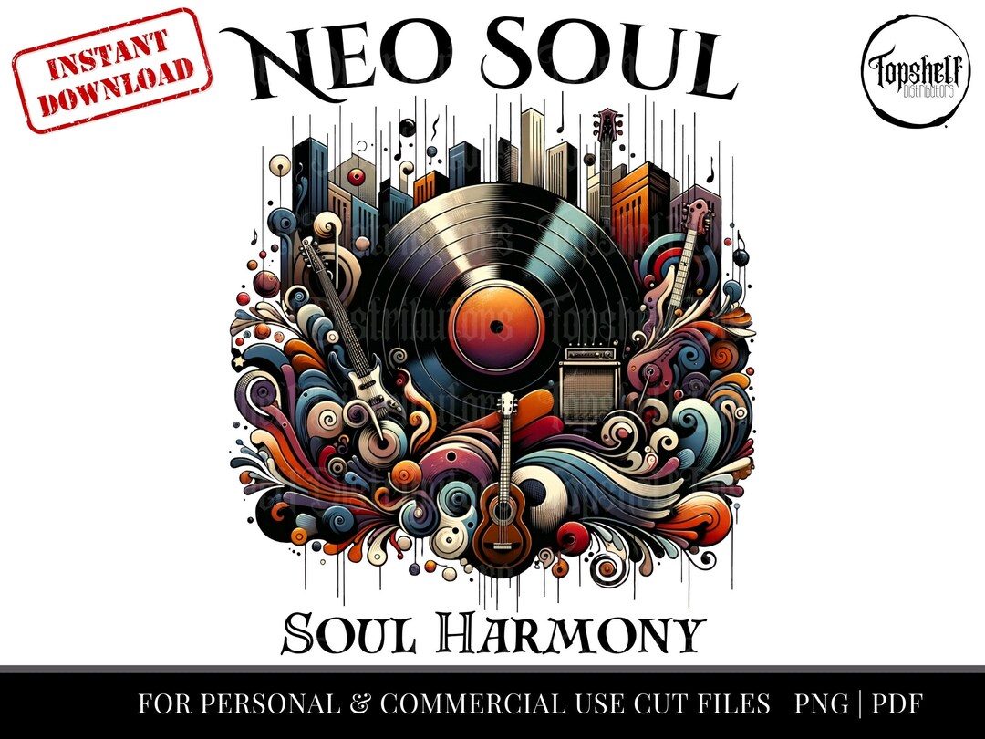 Eclectic Neo Soul Art Print, Colorful Musical Instruments & Vinyl ...