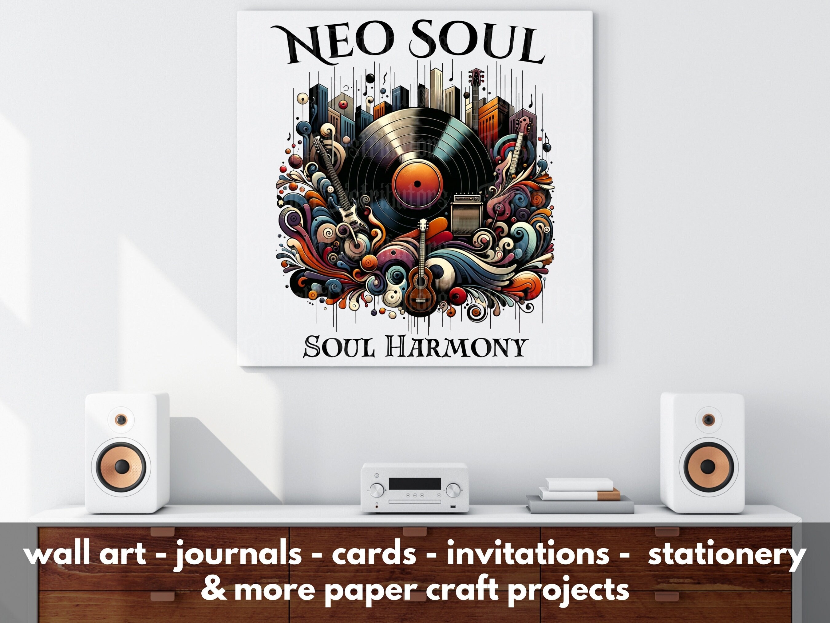 Eclectic Neo Soul Art Print, Colorful Musical Instruments & Vinyl ...