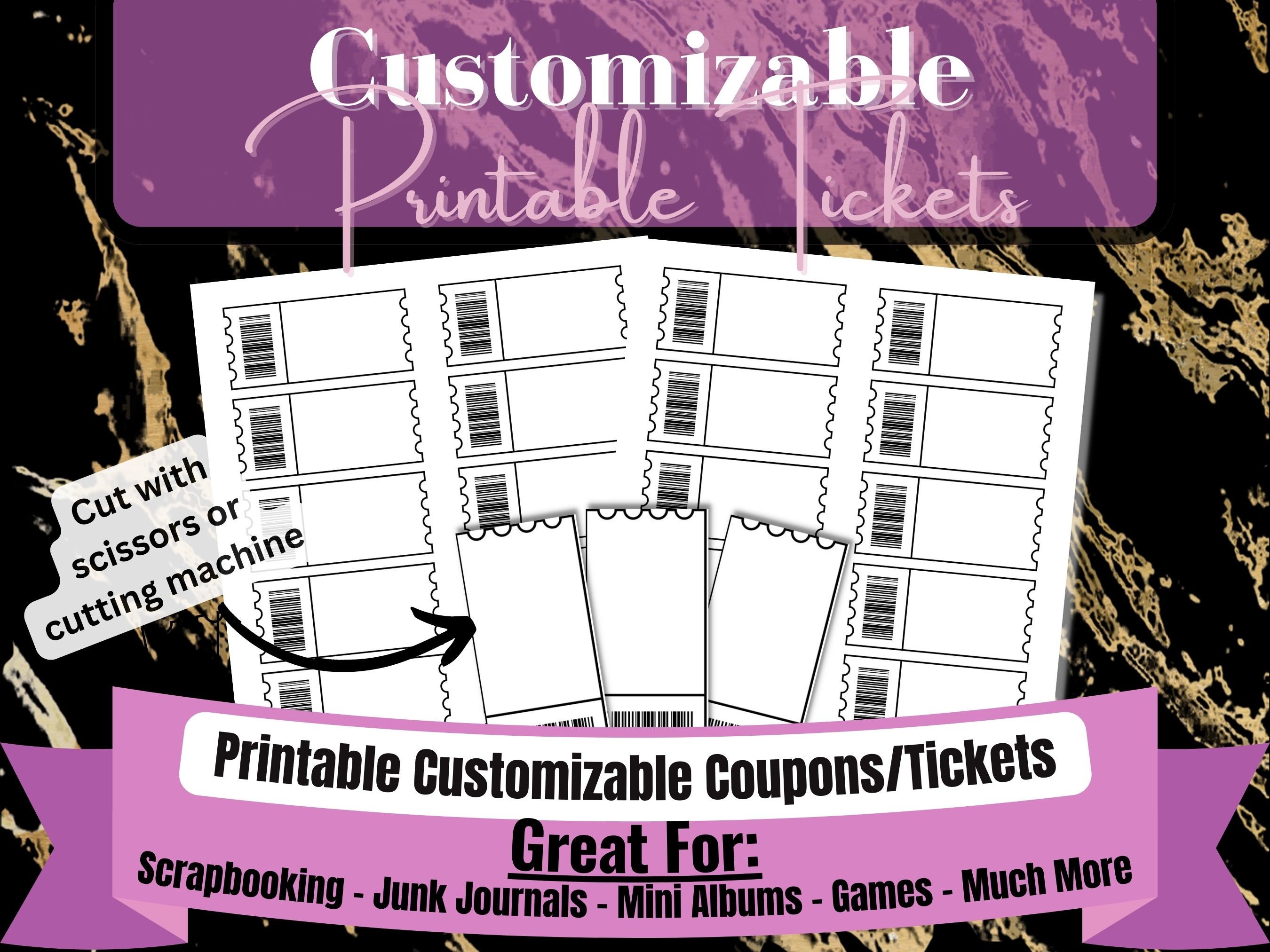 Ephemera Printable Scrapbooking Ticket Template PDF Download, Editable ...