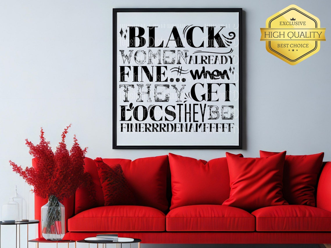 Black Woman Locs Design - Black & White Fonts, PNG PDF for Sublimation ...