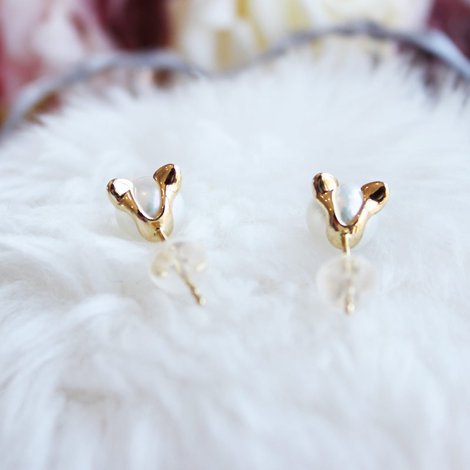 Cat Ear Pearl Pearl Earrings Pearl Earrings Gold 18k Gold | Etsy