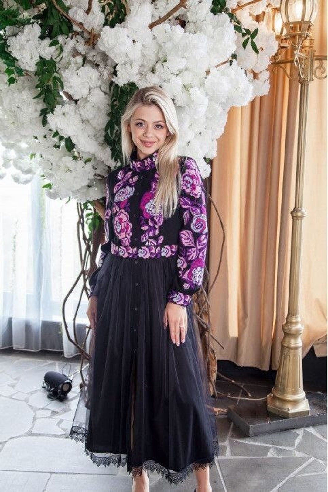 Ukrainian Dress With Embroidery, Vyshyvanka Dress Long Black Dress ...