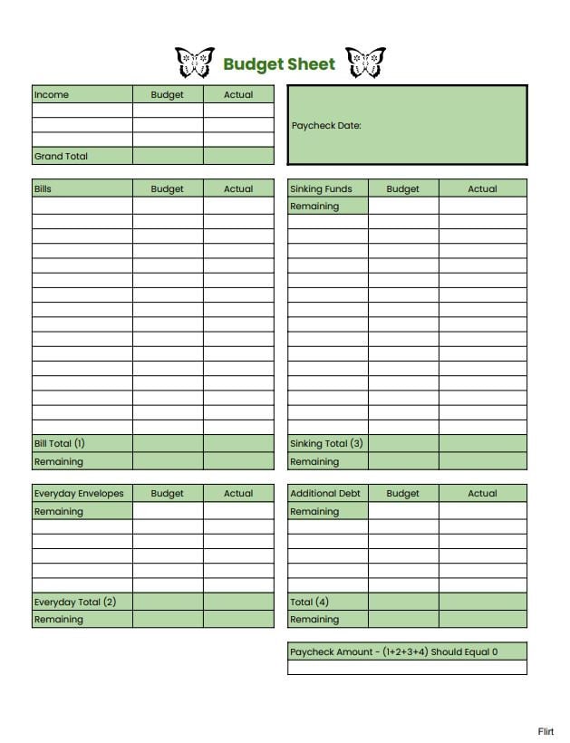 PDF Budget Sheet DOWNLOAD and Print - Etsy