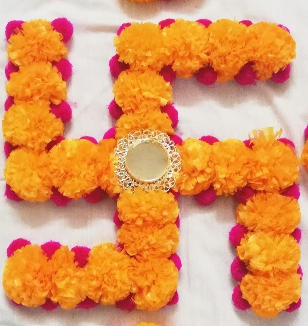 Handmade Marigold Flower Swastik OM Rangoli: Diwali Home Decor - Etsy