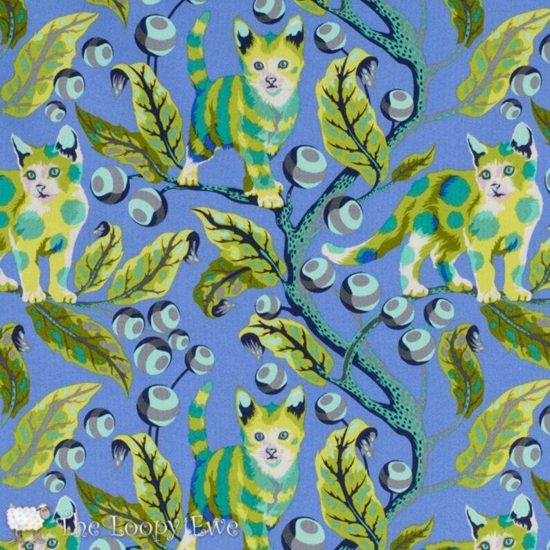 OOP Tula Pink Tabby Road Disco Kitty Bluebird 1 Yd - Etsy