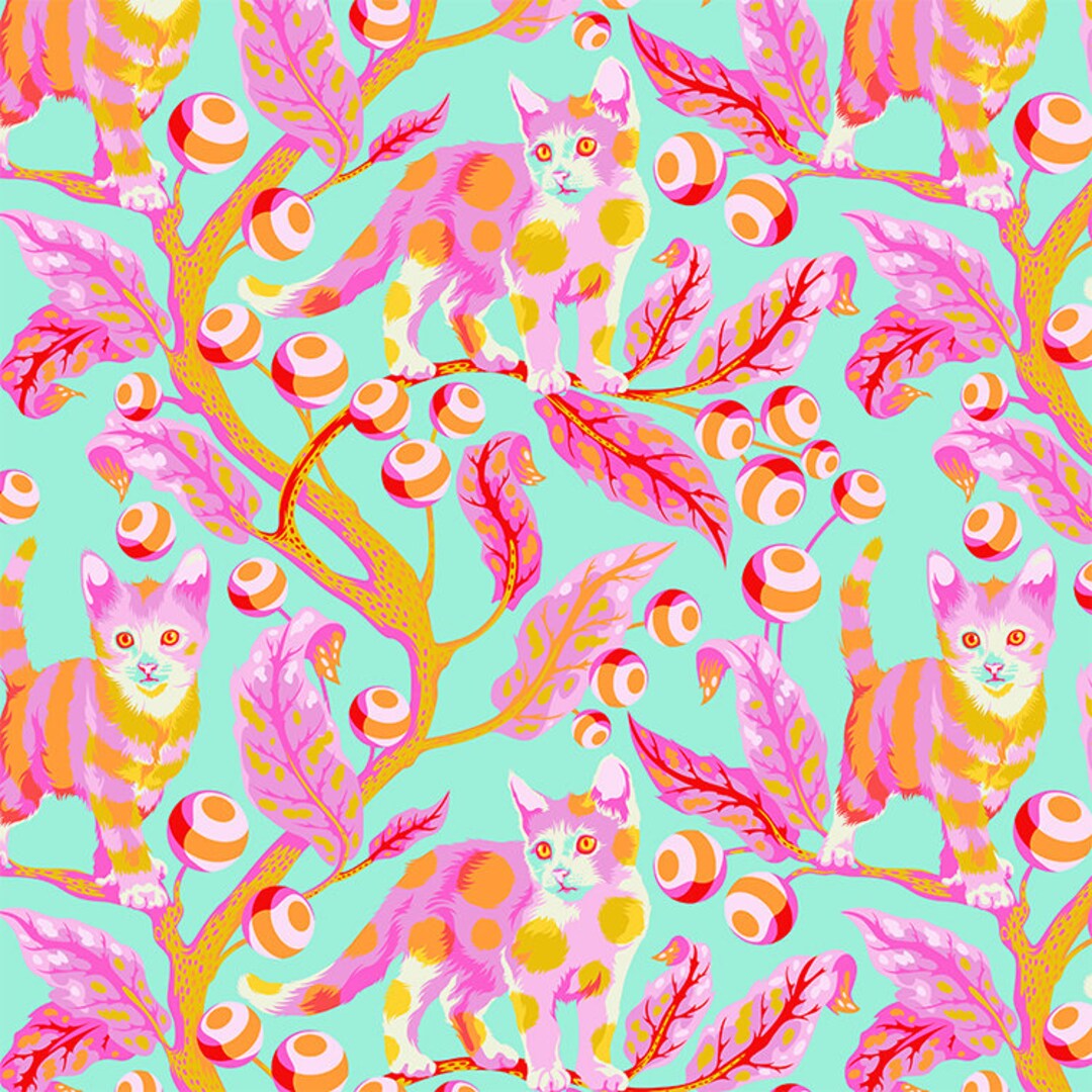 OOP Tula Pink Tabby Road Disco Kitty Strawberry Fields 1 Yard - Etsy