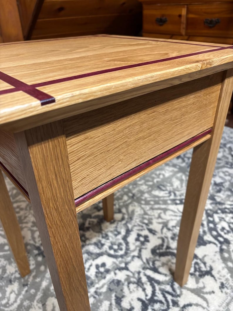 White Oak End Table With Purple Heart Inlay - Etsy