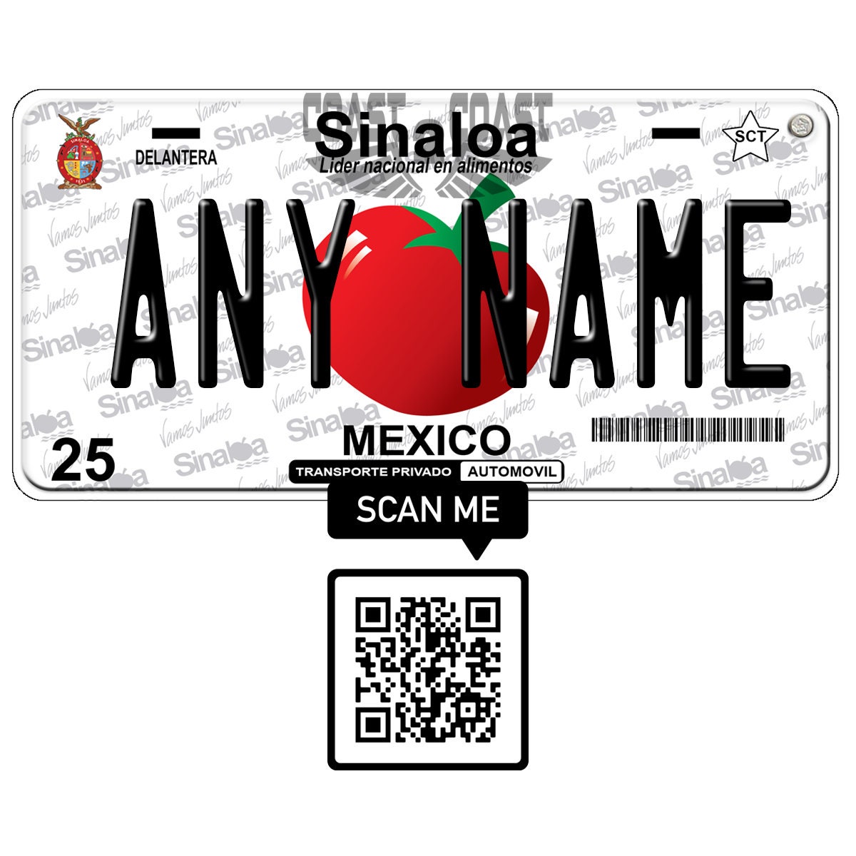 Sinaloa Mexico License Plate 01 Placa Mexican - Etsy