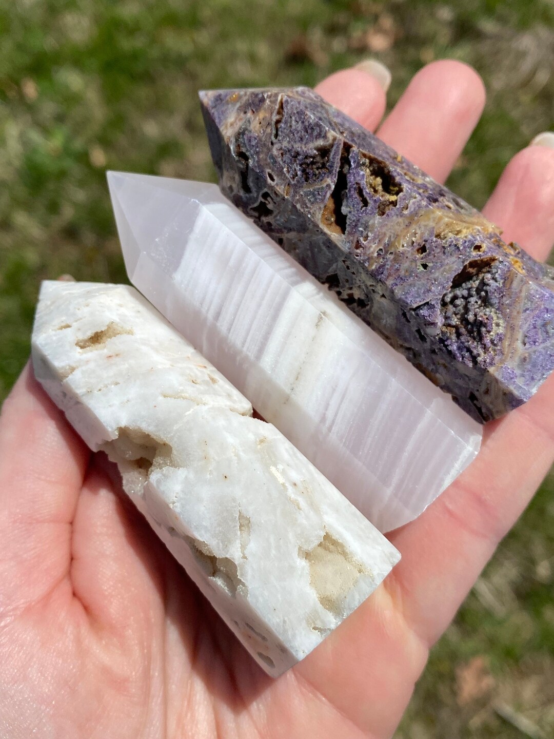 Crystal Tower Bundle Purple Sphalerite Mangano Calcite White Sphalerite ...
