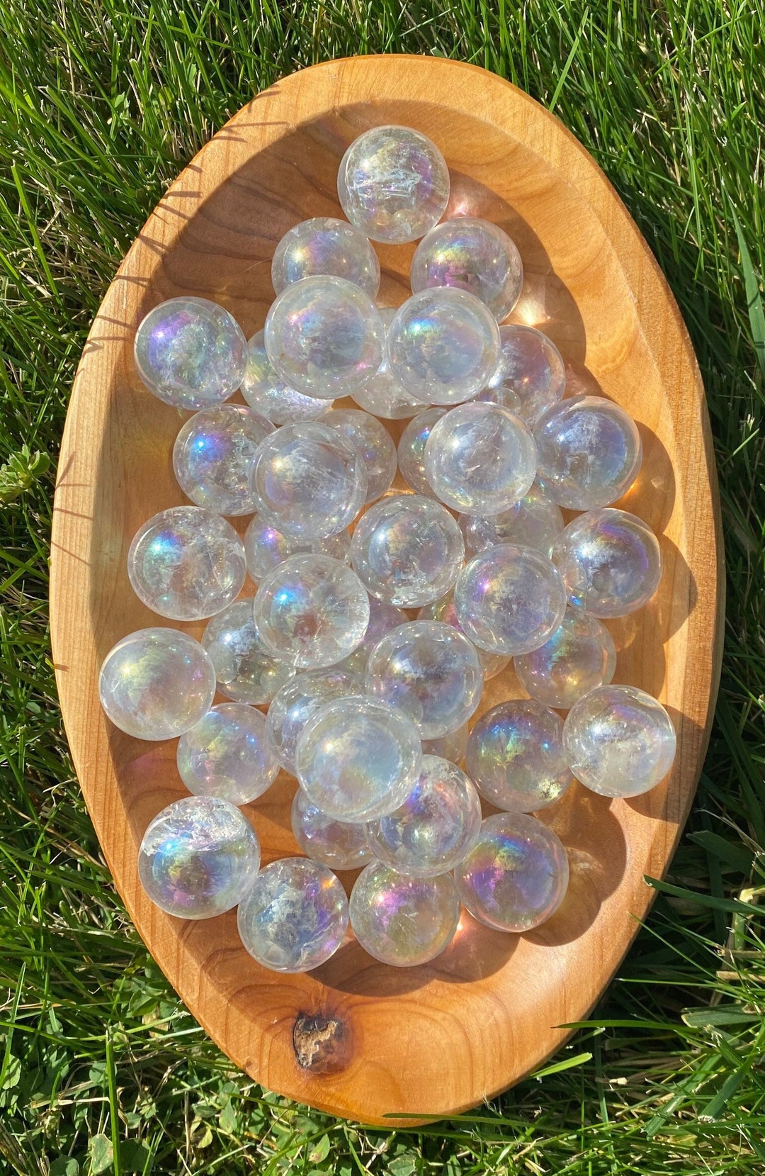 High Quality Angel Aura Clear Quartz Spheres - 1 Piece - 3 Piece - 5 ...