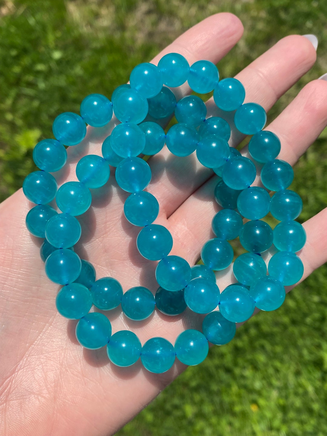 Ice Amazonite (from Mozambique) Gemstone Beaded Bracelet - Natural ...