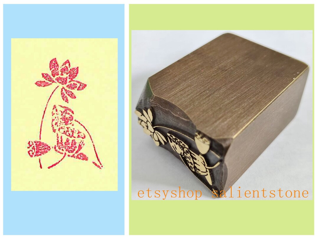 234cm Brass Chinese Seal Lotus and Seedpot Metal Stamp Finshed Oblong ...
