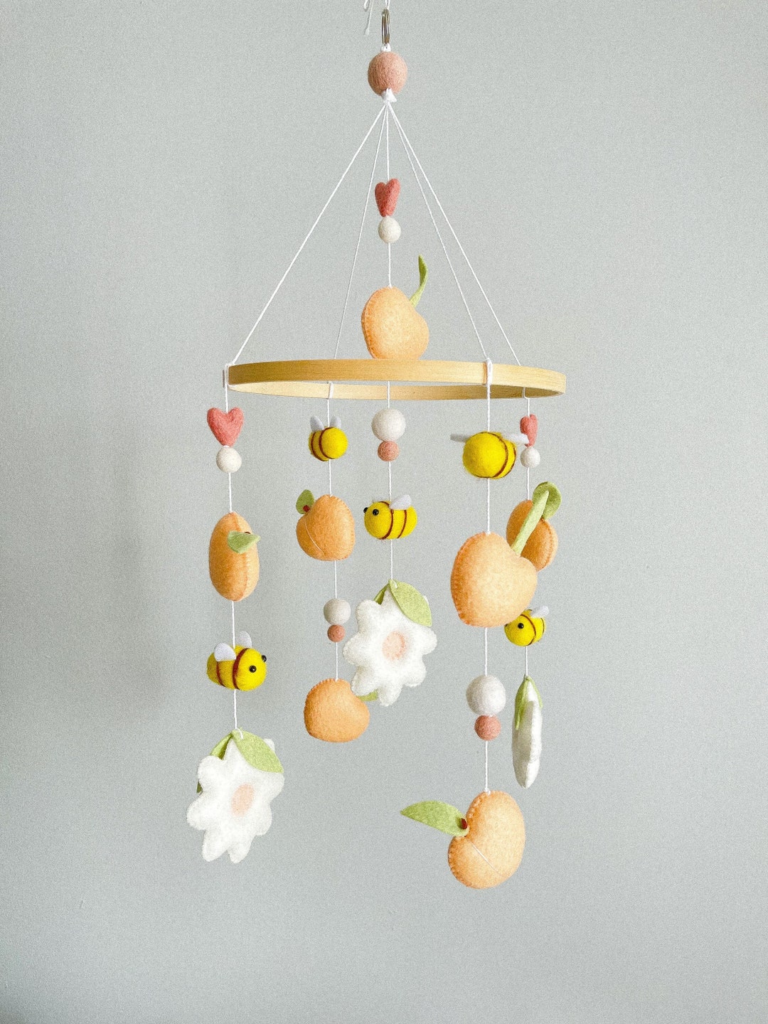 Peach Felt Mobile,bee Baby Felt Mobile,peach Nursery Mobile,fruit ...