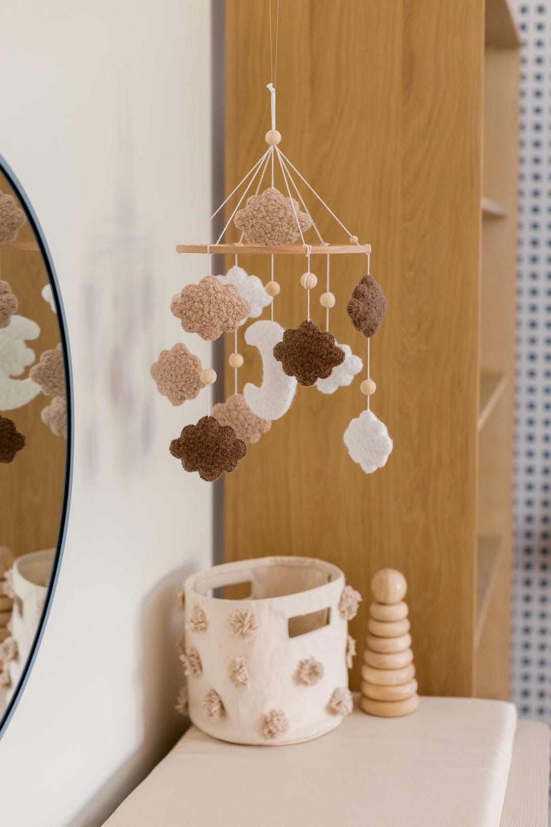 Boucle Cloud and Moon Crib Mobile/ Gender Neutral Nursery Decor/ Boucle ...