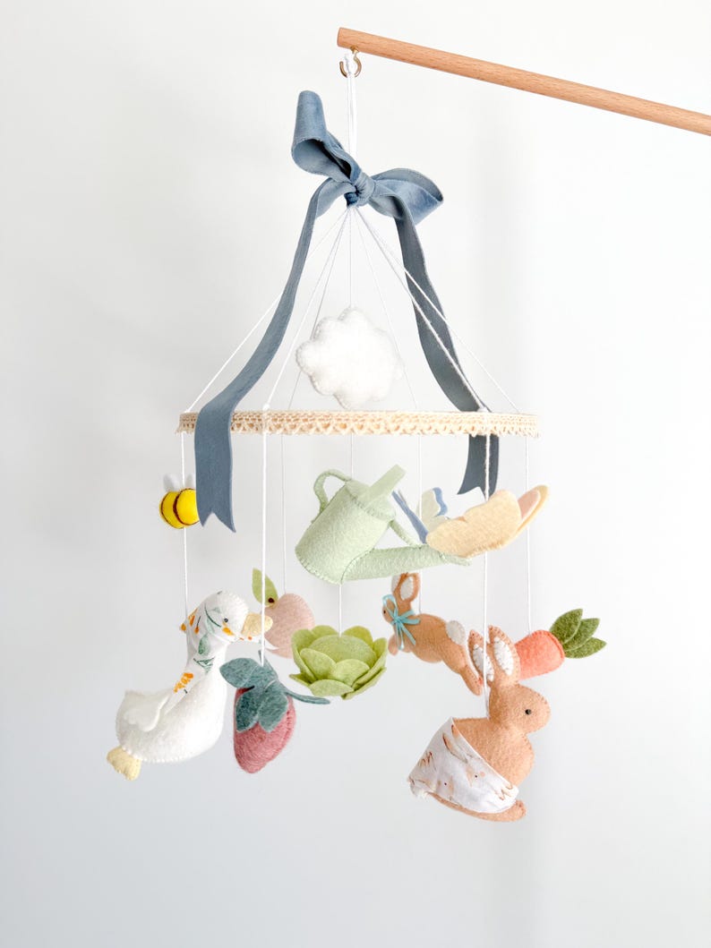 Handmade Garden Rabbit Crib Mobile: Wool Felt Nursery Decor - Etsy