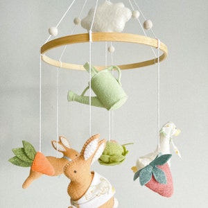 Handmade Wool Felt Garden Crib Mobile, Rabbit Nursery Decor - Etsy