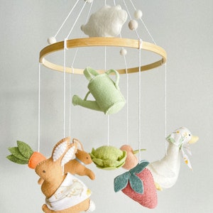 Handmade Wool Felt Garden Crib Mobile, Rabbit Nursery Decor - Etsy