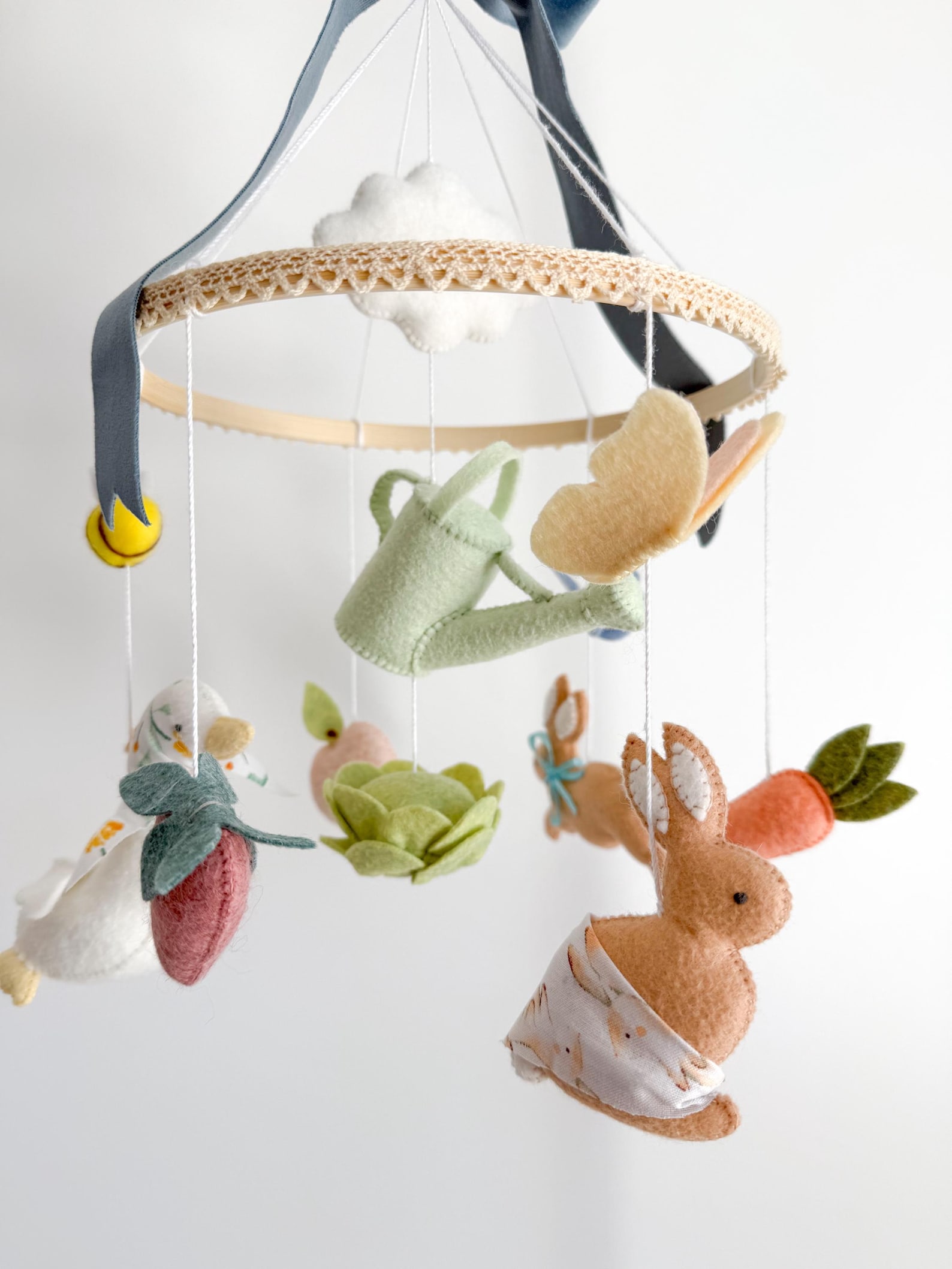 Handmade Garden Rabbit Crib Mobile: Wool Felt Nursery Decor - Etsy