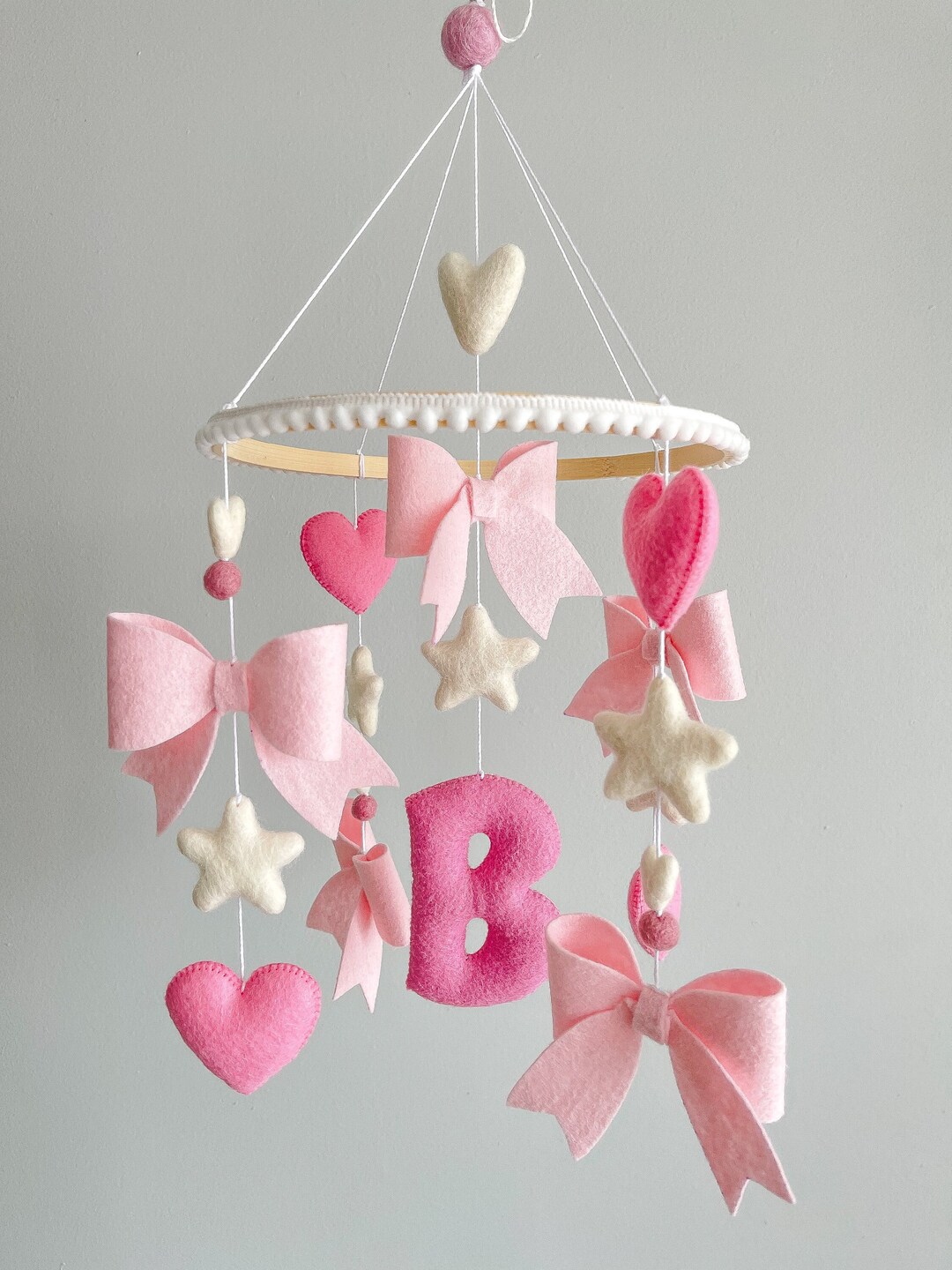 Handmade Pink Bow Baby Mobile, Personalized Nursery Decor - Etsy