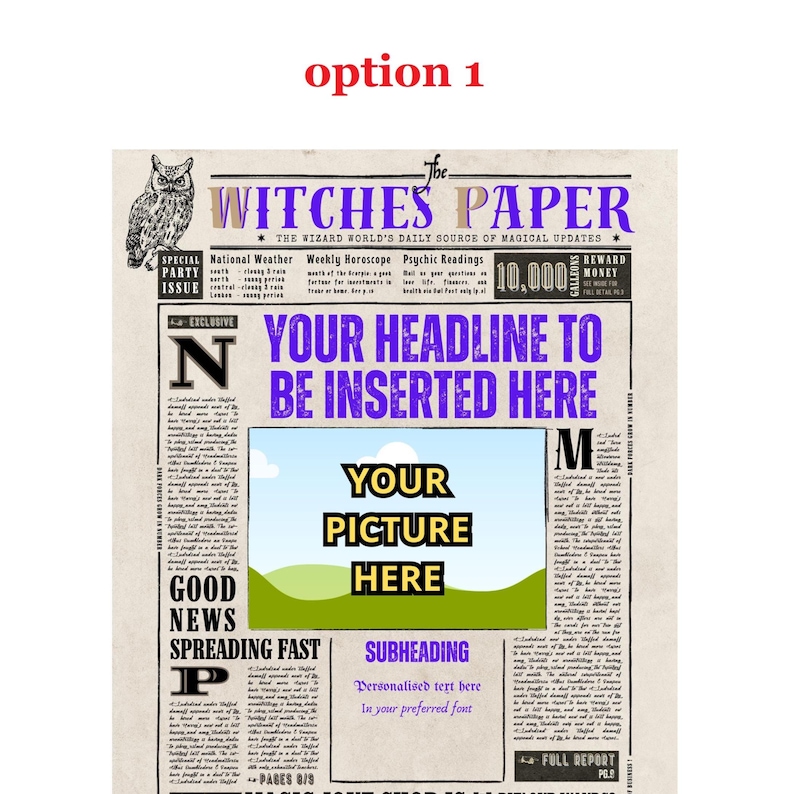 Personalized Printable Wizard Newspaper Prop: Custom Headline & Picture ...
