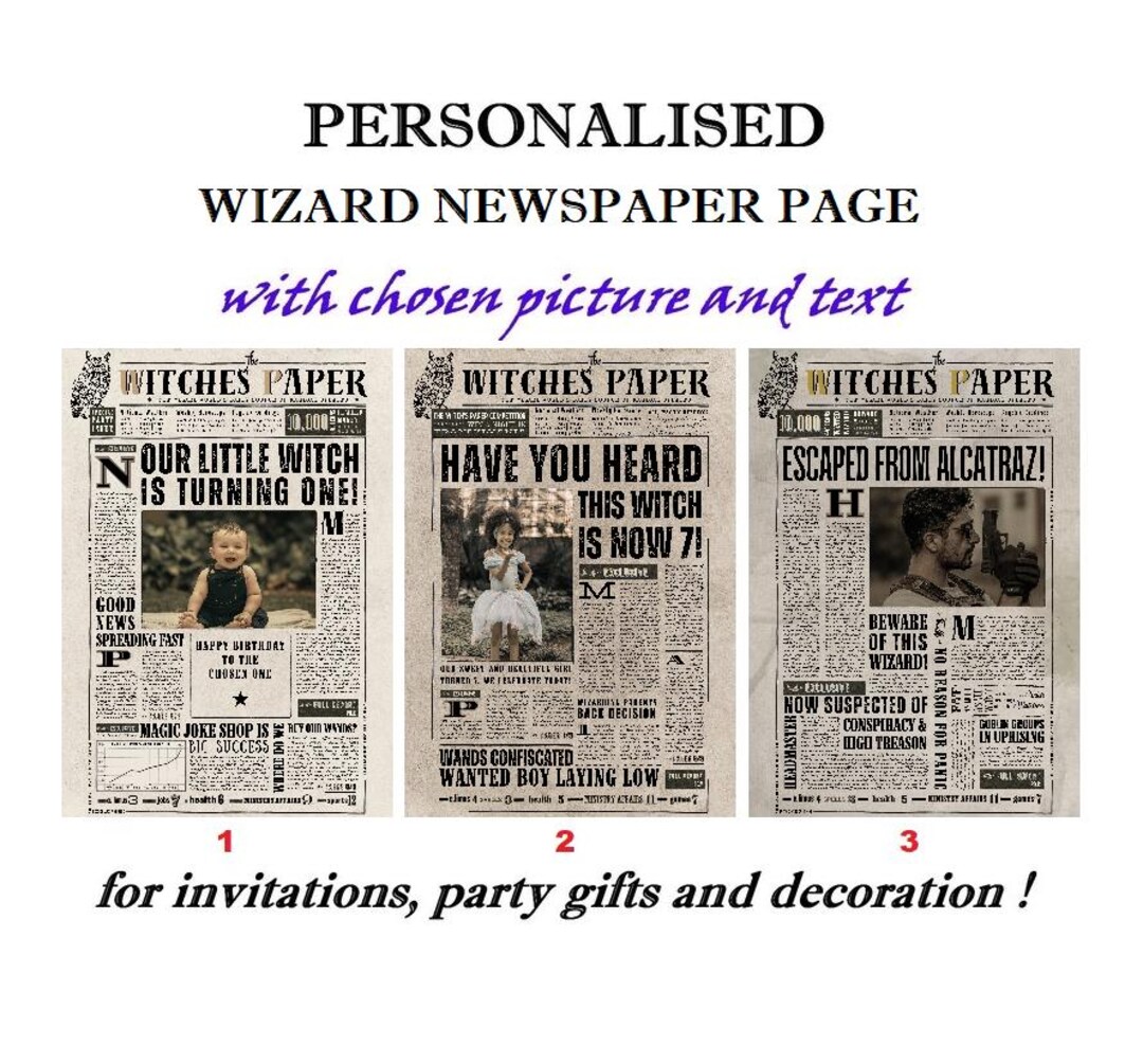 Personalized Printable Wizard Newspaper Prop: Custom Headline & Picture ...