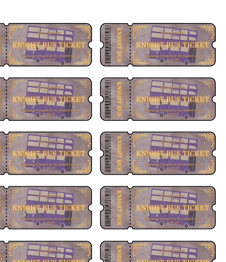 Printable Magic Purple Bus Ticket for Wizard Themed Parties / Gifts ...