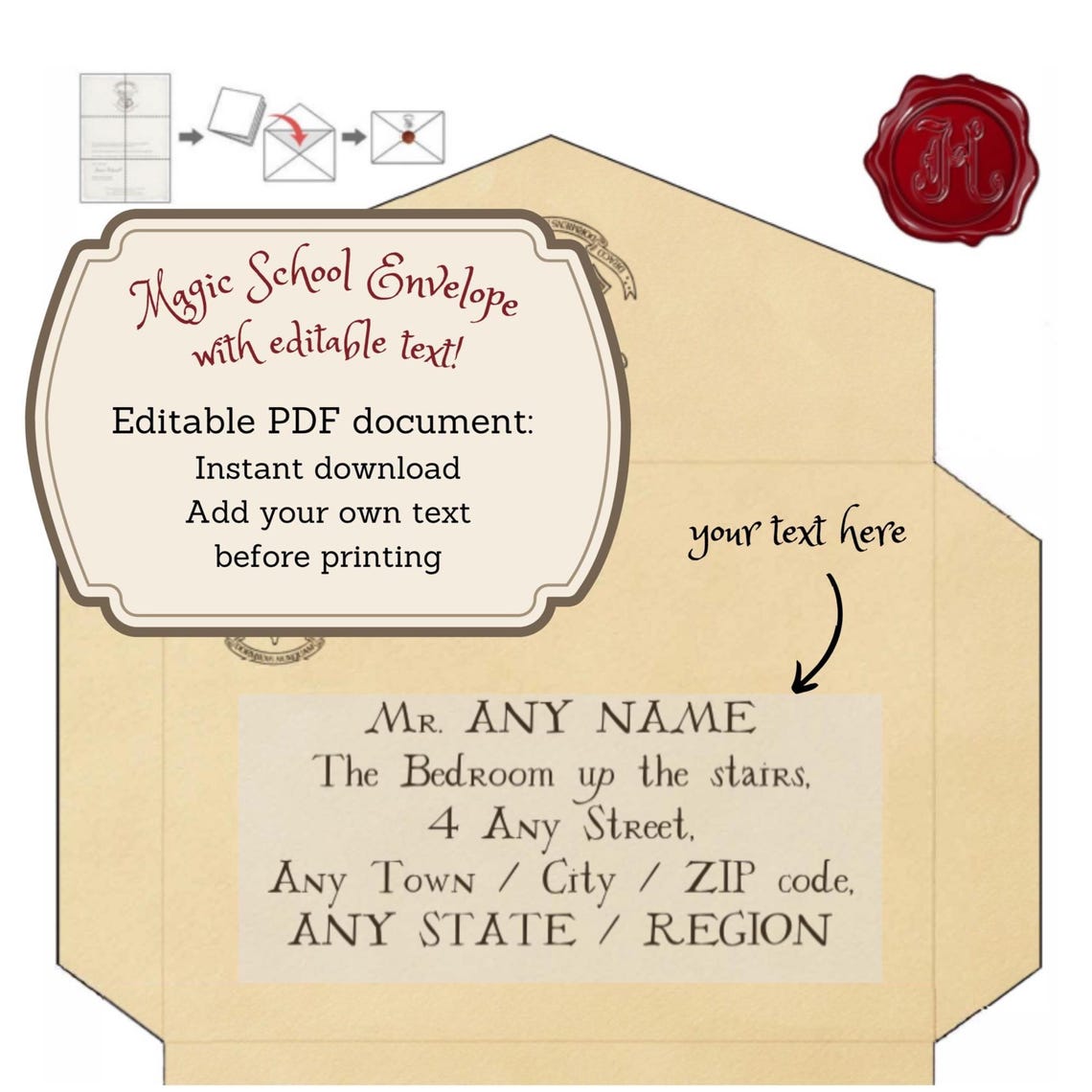 Magic School Editable Envelope Acceptance Letter Wizard Birthday Party ...