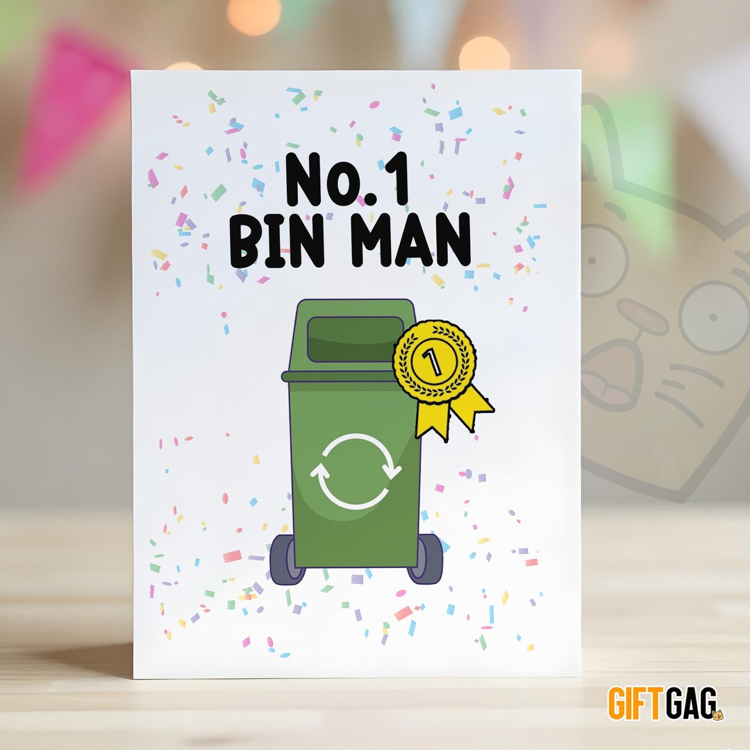Fun 'NO.1 BIN MAN' Birthday Greeting Card for Him, Thank You Cards for ...